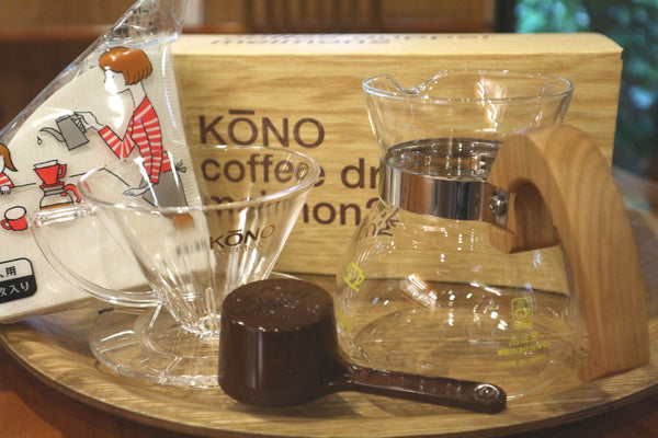 KONO dripper set for 1-2 people (cherry wood handle) – 珈琲まめ坊 オンラインショップ